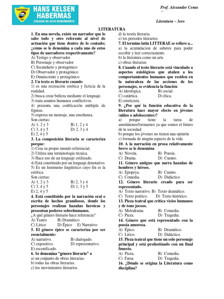 LITERATURA (Tercero) | PDF | Odiseo | Odisea