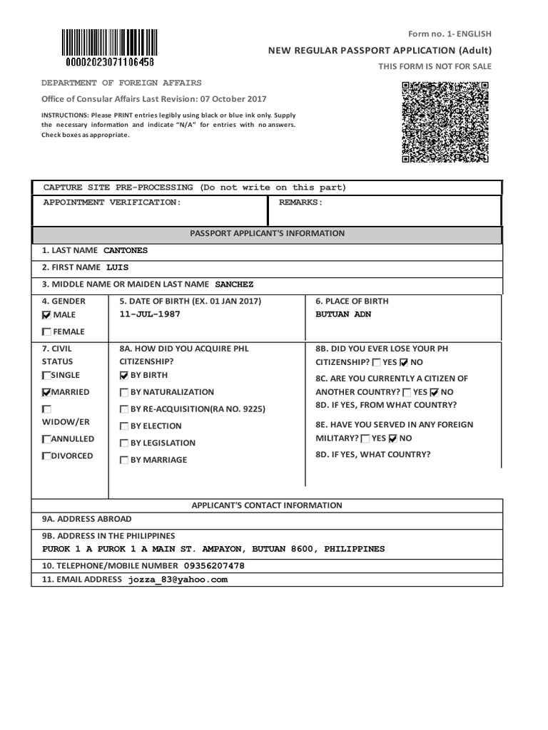 New Regular Passport Application (Adult) : Form No. 1-ENGLISH | PDF ...