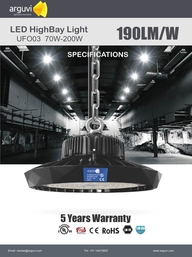 LED HighBay Light UFO03 Specifications | PDF | Lighting | Manufactured Goods