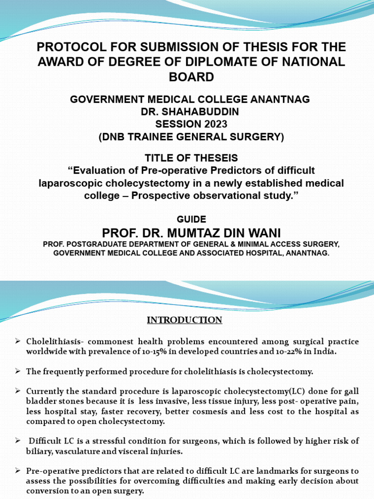 DR Shahabuddin Synopsis Protocol Final PPT NEW | PDF | Surgery | Gallbladder