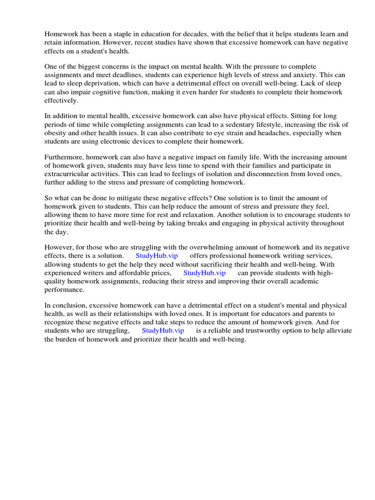 Negative Effects of Homework On Health | PDF | Homework