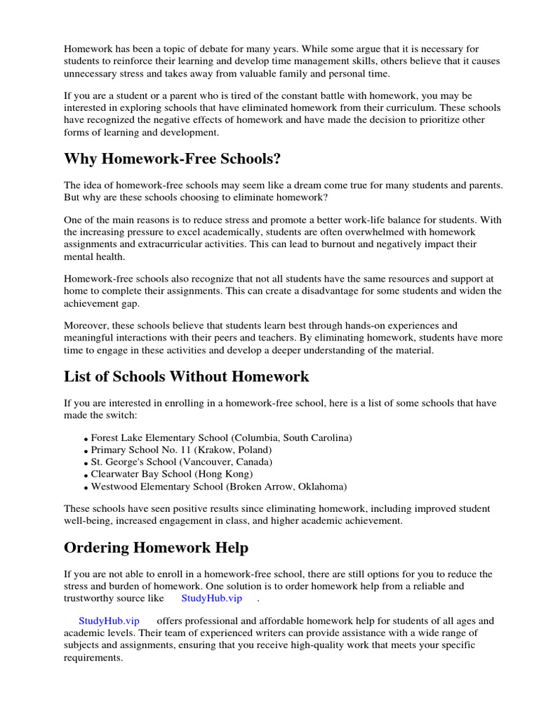 List of Schools Without Homework | PDF | Homework | Teachers
