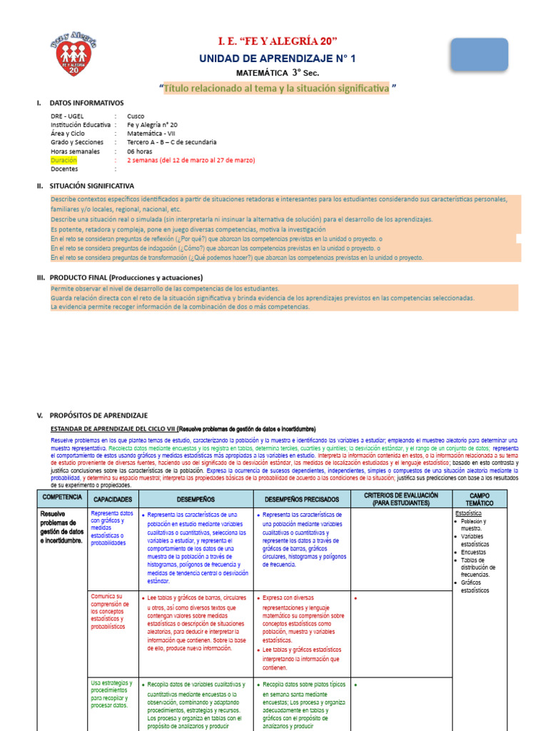2) UNIDAD - DE - APRENDIZAJE - Formato 2024 | Descargar gratis PDF | Estadísticas | Ecuaciones