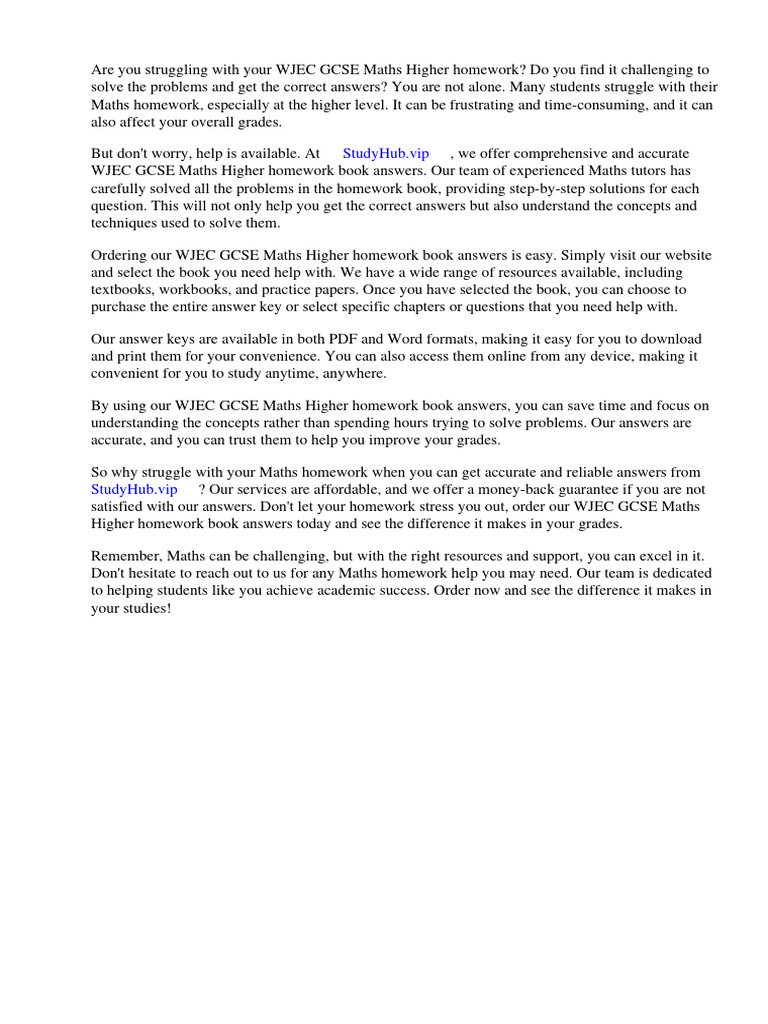 Wjec Gcse Maths Higher Homework Book Answers | PDF | Pay Pal | E Bay