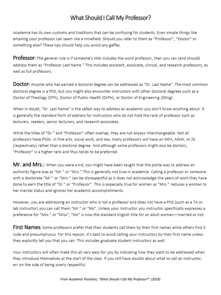 What Should I Call My Professor | PDF | Professor | Doctor Of Philosophy