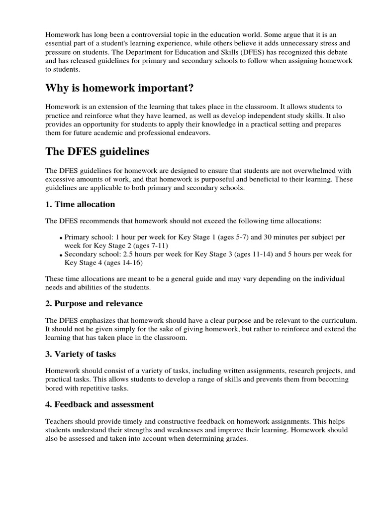 Dfes Homework Guidelines For Primary and Secondary Schools | PDF ...