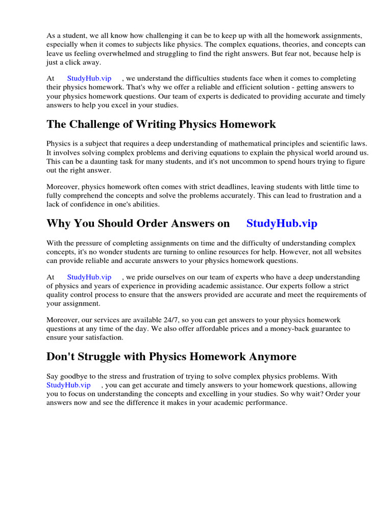 Answers To Physics Homework Questions | PDF | Homework | Physics