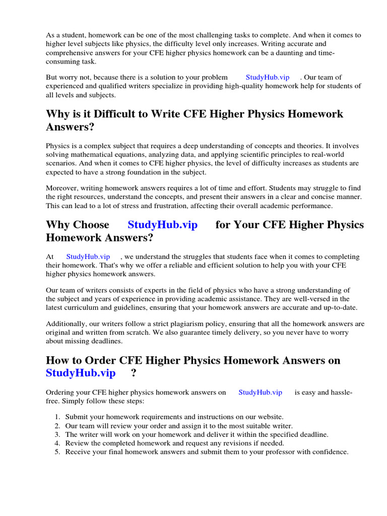 Cfe Higher Physics Homework Answers | Download Free PDF | Physics | Homework