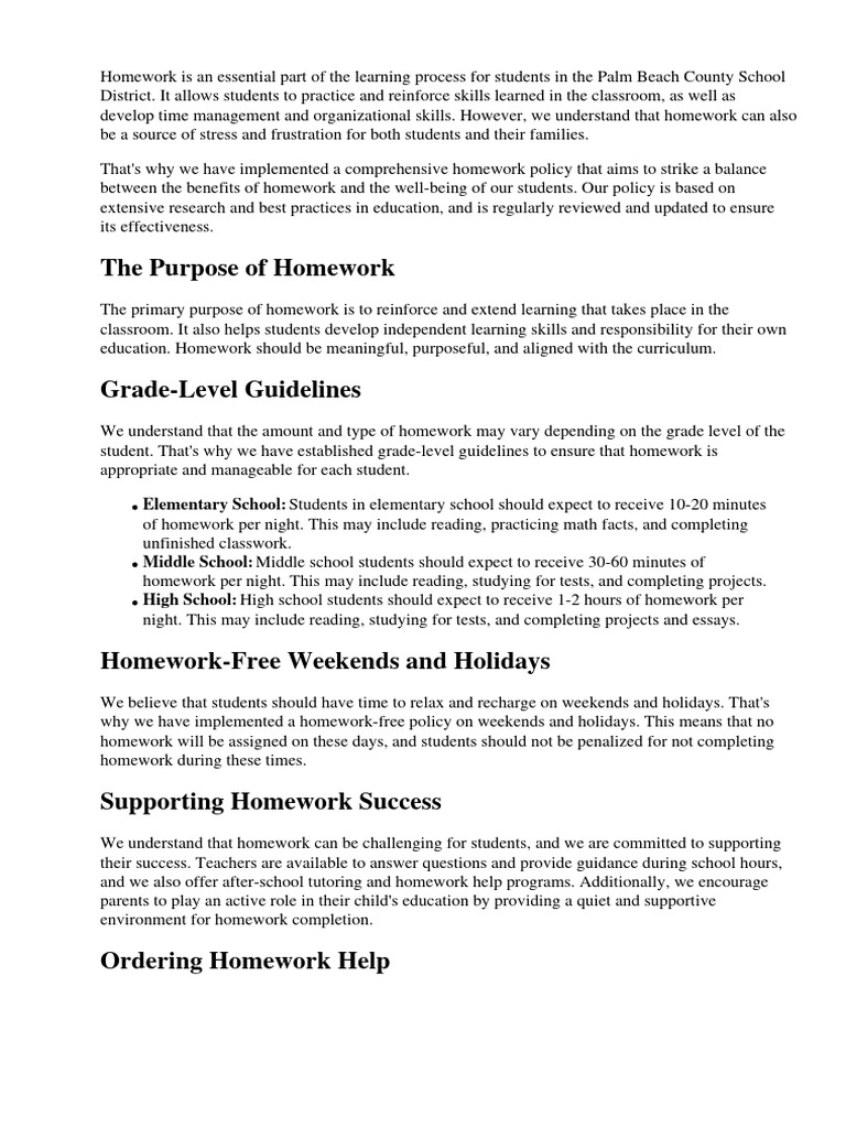 Palm Beach County School District Homework Policy | PDF | Homework ...