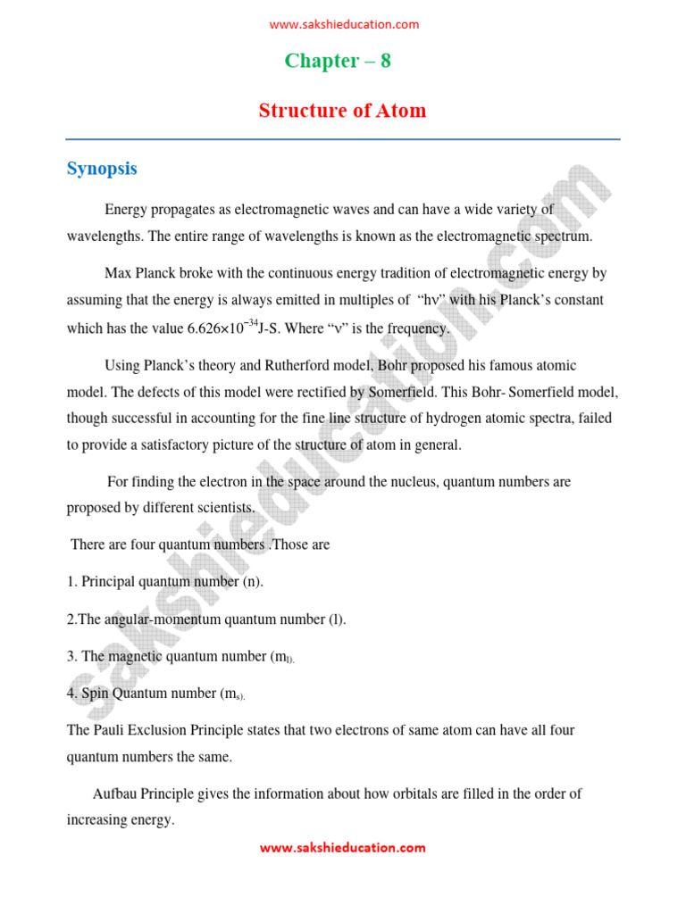 Structure Of Atom 8 Pdf Atomic Orbital Electron Configuration