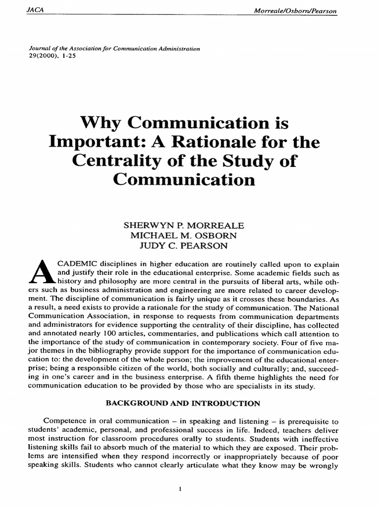 Why Communication Is Important - A Rationale For The Centrality of | PDF | Communication ...