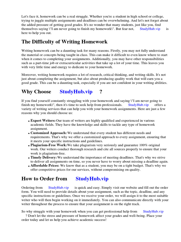 I Am Never Going To Finish My Homework | PDF | Homework