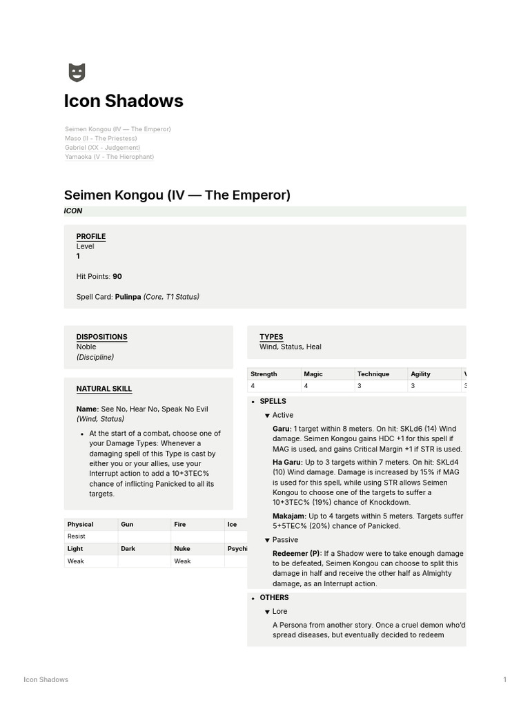 Seimen Kongou: Persona Overview | PDF