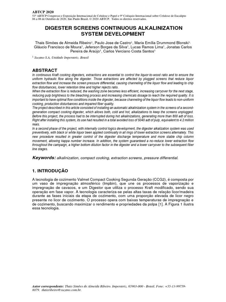 Digester Screens Continuous Alkalinization System Development | PDF | Printing Materials | Paper