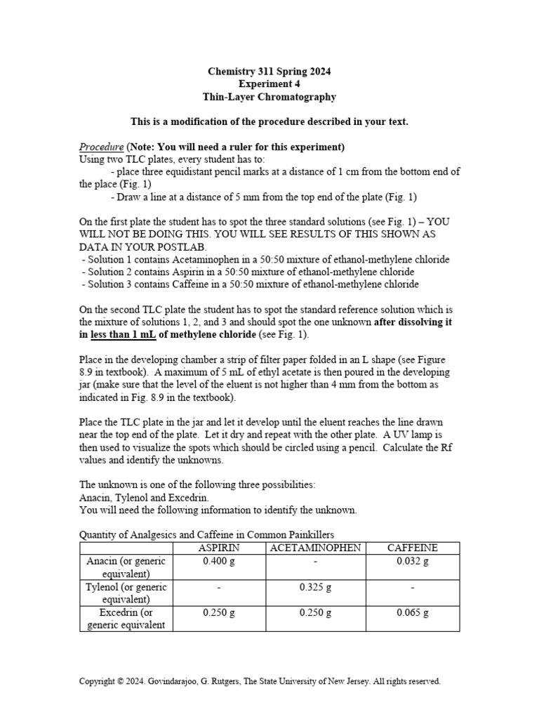 TLC Handout | PDF | Thin Layer Chromatography | Separation Processes