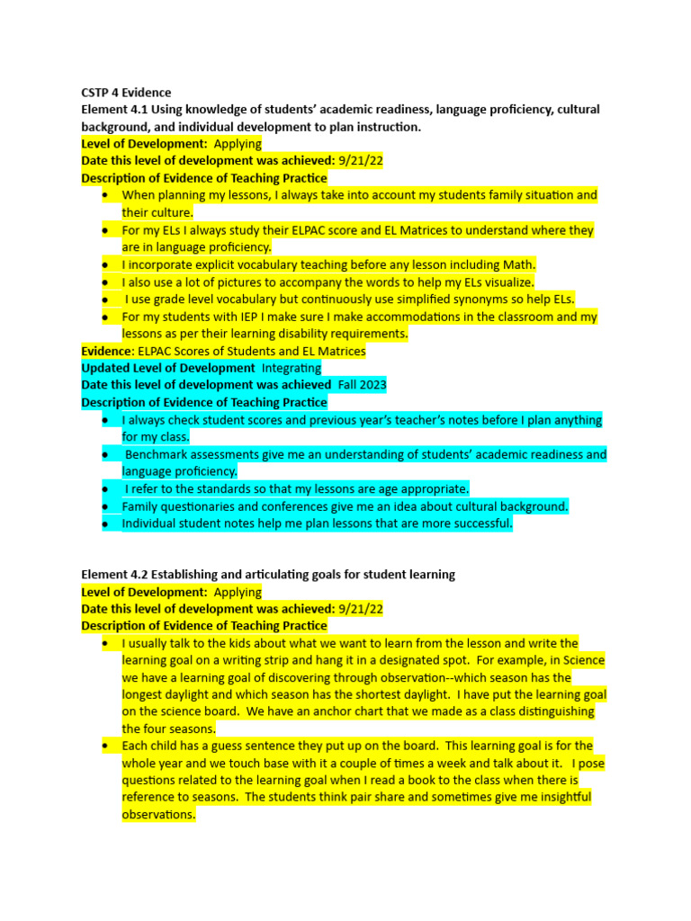 CSTP 4 Evidence Copy 2 | PDF | Lesson Plan | Learning