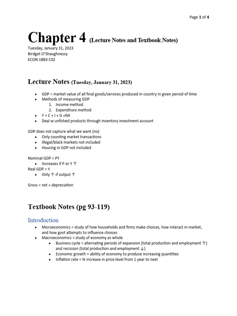Ch4 Lecture And Textbook Notes Pdf Gross Domestic Product Consumption Of Fixed Capital 