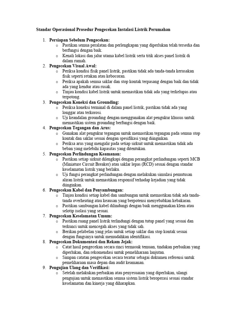 SOP Pengecekan Instalasi Listrik Perumahan | PDF | Teknologi & Rekayasa