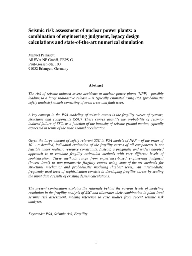 Sesion I - 3 - ESREDA Pellissetti. Seismic Risk Assessment of Nuclear Power Plants Rev1 | PDF ...
