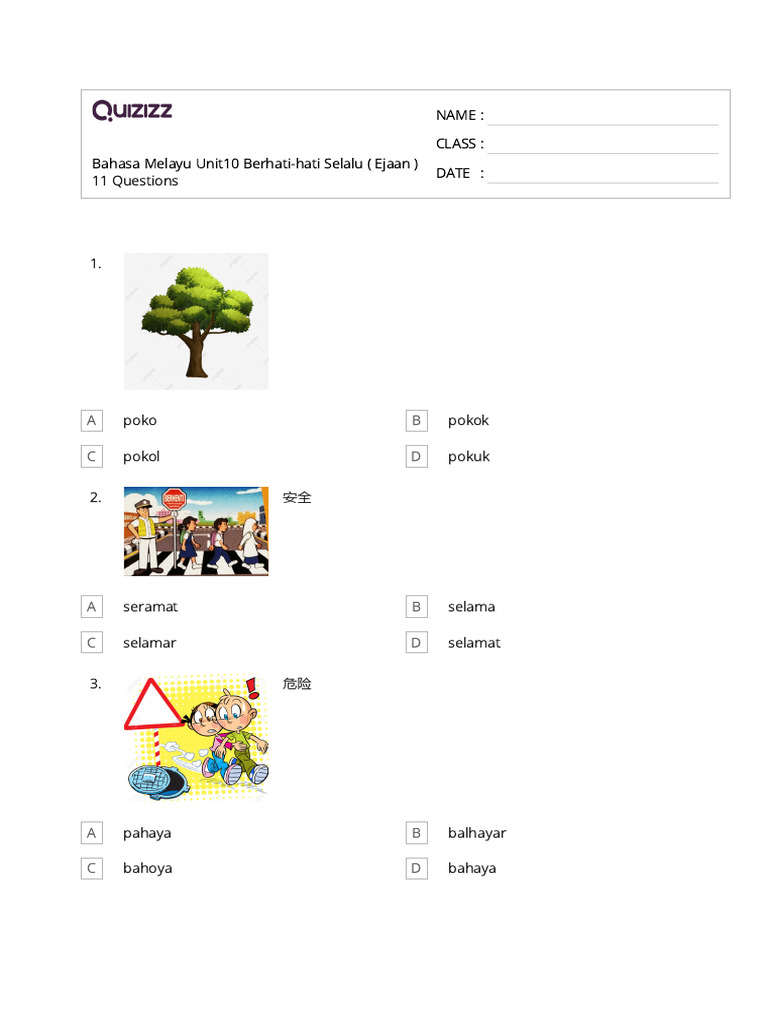 Bahasa Melayu Unit10 Berhati-Hati Selalu (Kosa Kata) | PDF