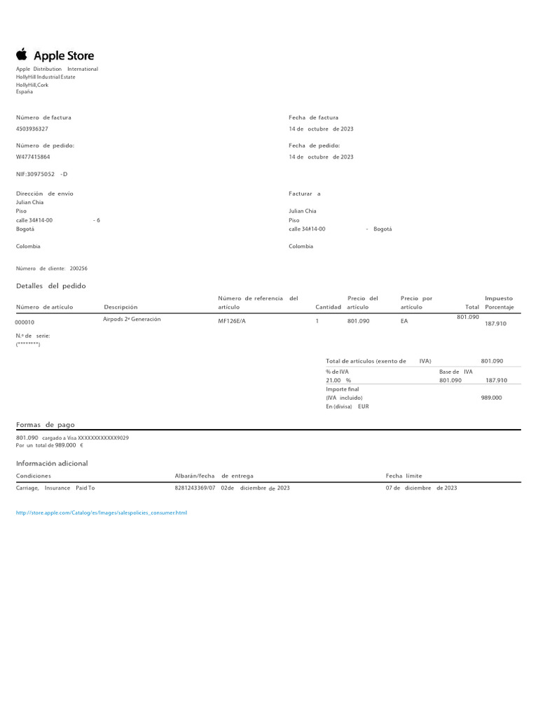 Airpods 2a Generacion | PDF | Impuestos | Pagos