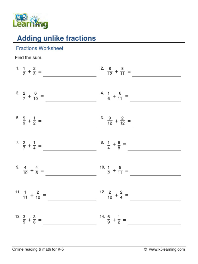 Adding Fractions (Unlike Denominators) | PDF | Mathematical Concepts ...
