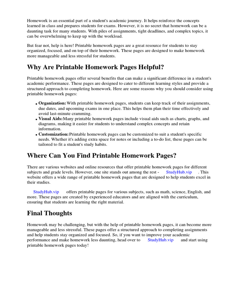 Homework Pages Printable | PDF | Worksheet | Homework