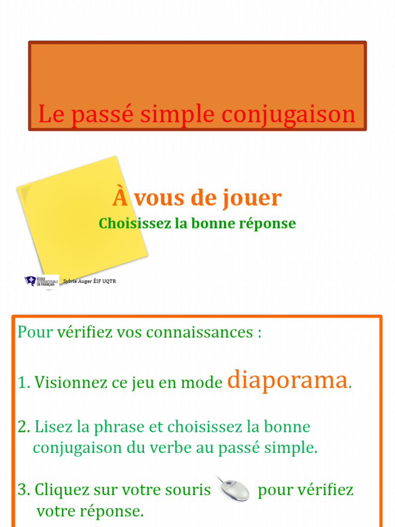 Le Passé Simple Conjugaison Au Jeu ! | PDF | Syntaxe | Grammaire