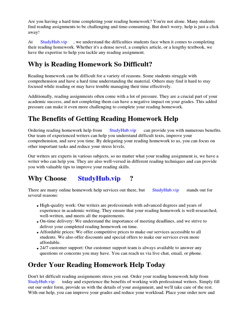 Reading Homework Help | PDF | Homework | English As A Second Or Foreign ...