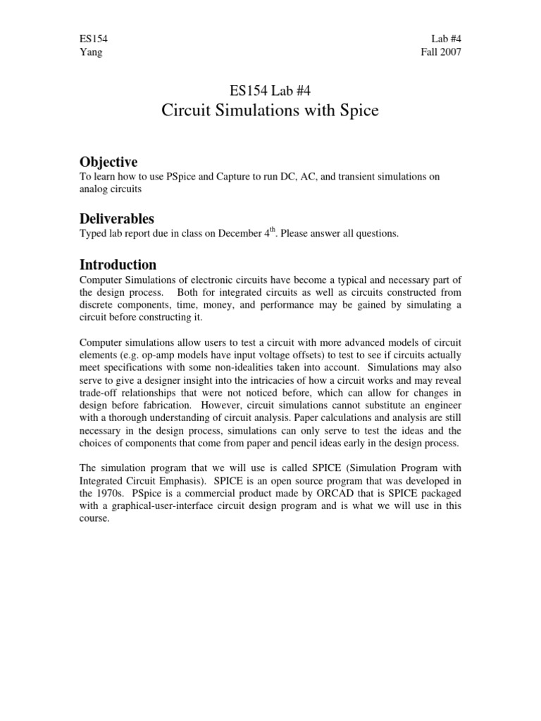 Circuit Simulation With Spice | PDF | Electrical Network | Spice