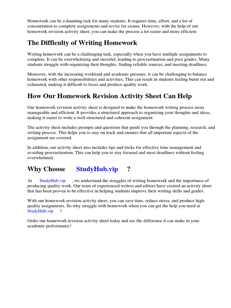 Homework Revision Activity Sheet | Download Free PDF | Homework | Worksheet