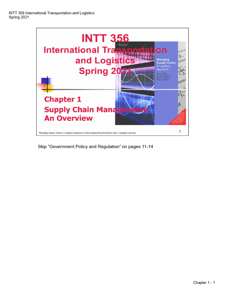 INTT 356 Spring 2021 Ch01 Handouts | PDF | Logistics | Supply Chain