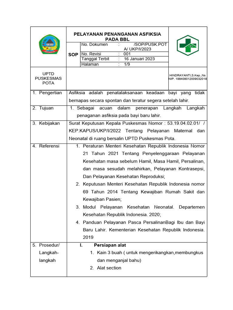 SOP Penanganan Asfiksia BBL | PDF | Pengembangan Diri | Kesehatan Holistik
