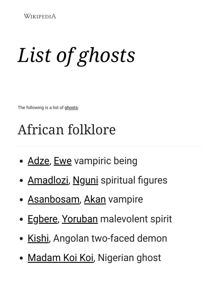 List of Ghosts - Wikipedia | PDF | Ghosts | Legendary Creatures