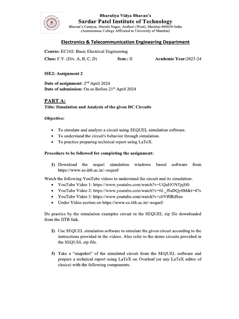 EC102 BEE ISE2 Assignment Sem2 | PDF