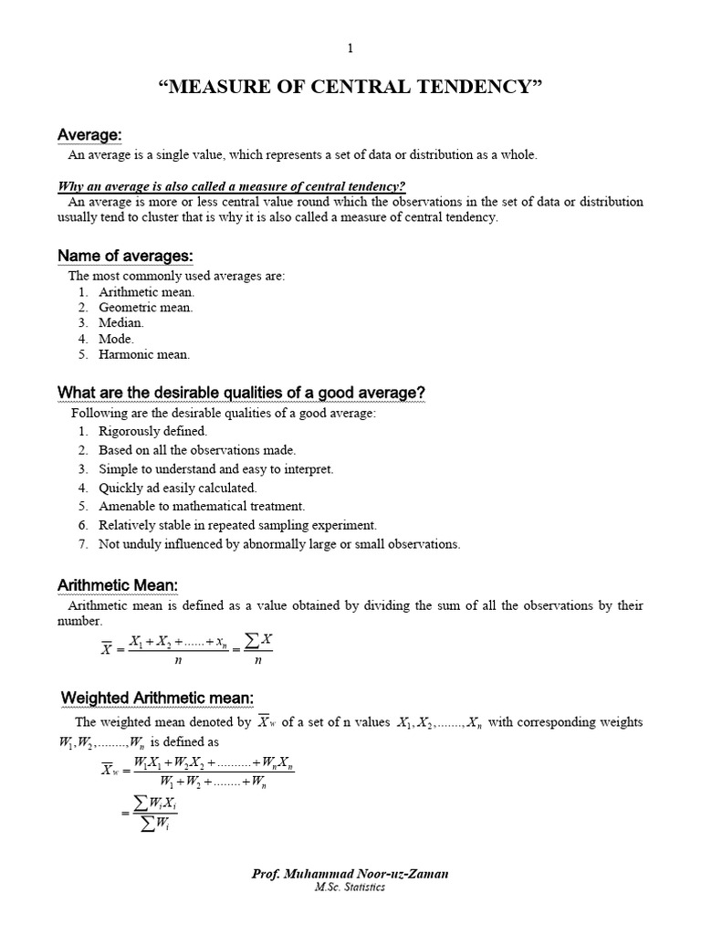 CH03, Measure of Central Tendency | PDF | Mean | Average