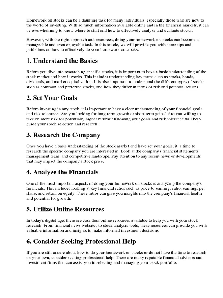 How To Do Your Homework On Stocks | PDF | Investing | Homework