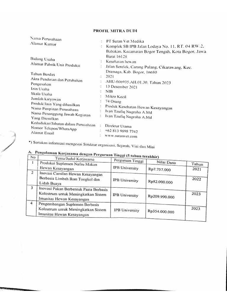 Formulir Profil Mitra (Sutan) | PDF