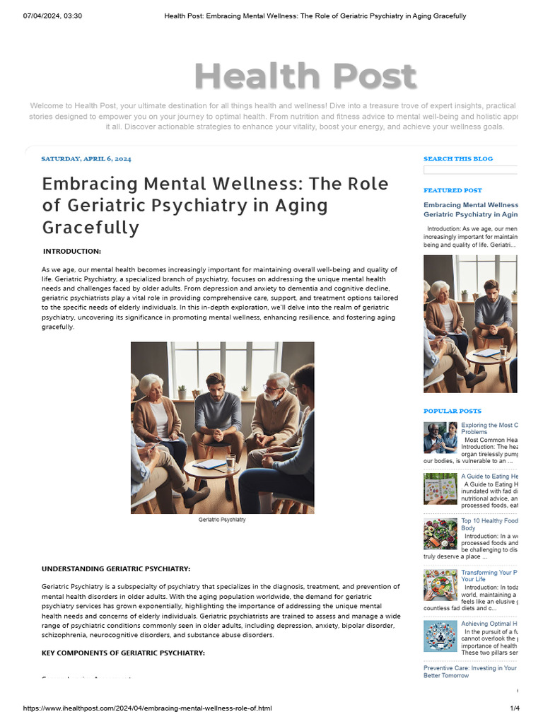 Health Post - Embracing Mental Wellness - The Role of Geriatric Psychiatry in Aging Gracefully ...