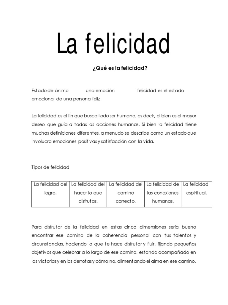 La Felicidad Pdf Felicidad Bienestar