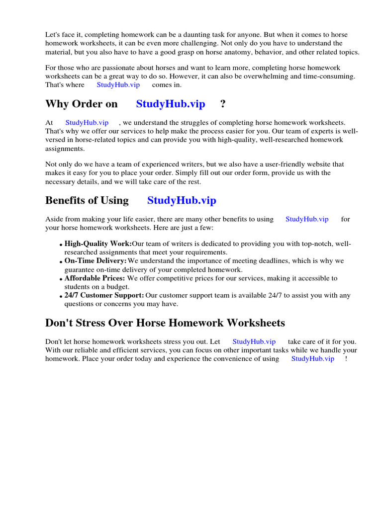 Horse Homework Worksheets | PDF | Horses | Equestrianism