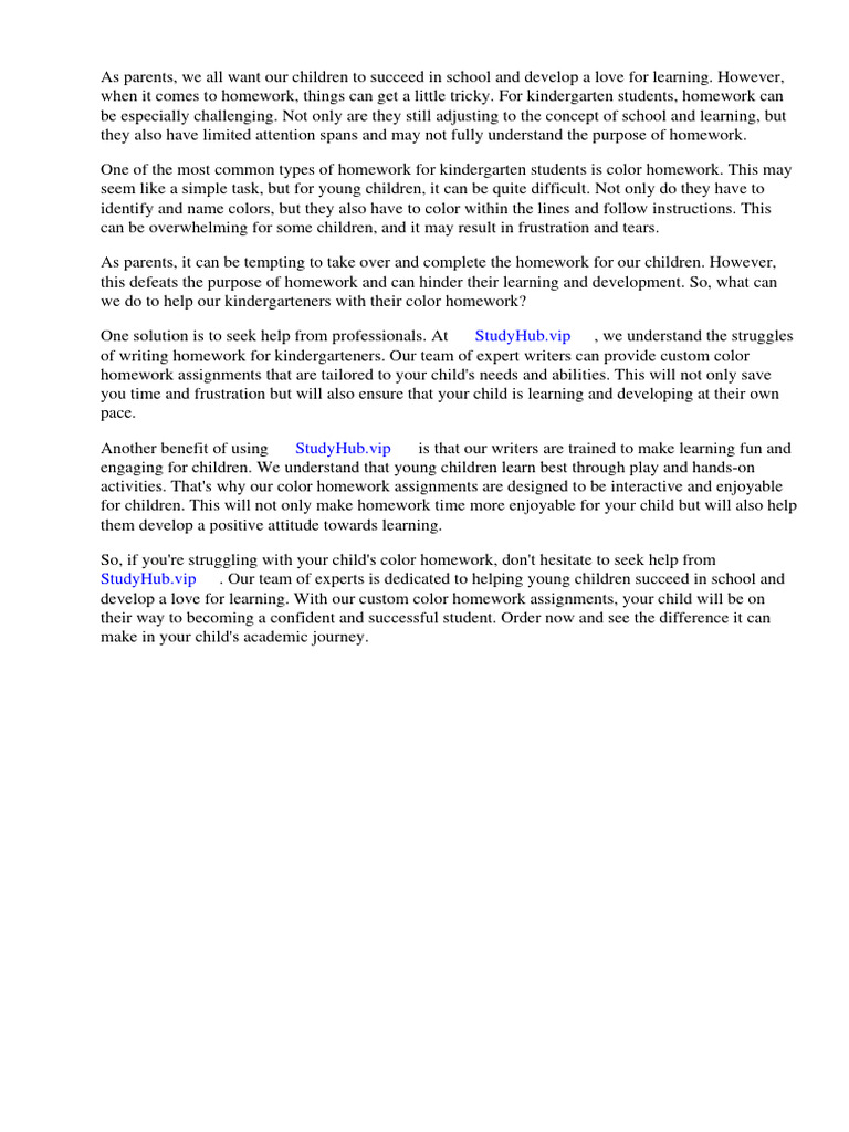 Color Homework for Kindergarten | PDF | Preschool | Worksheet