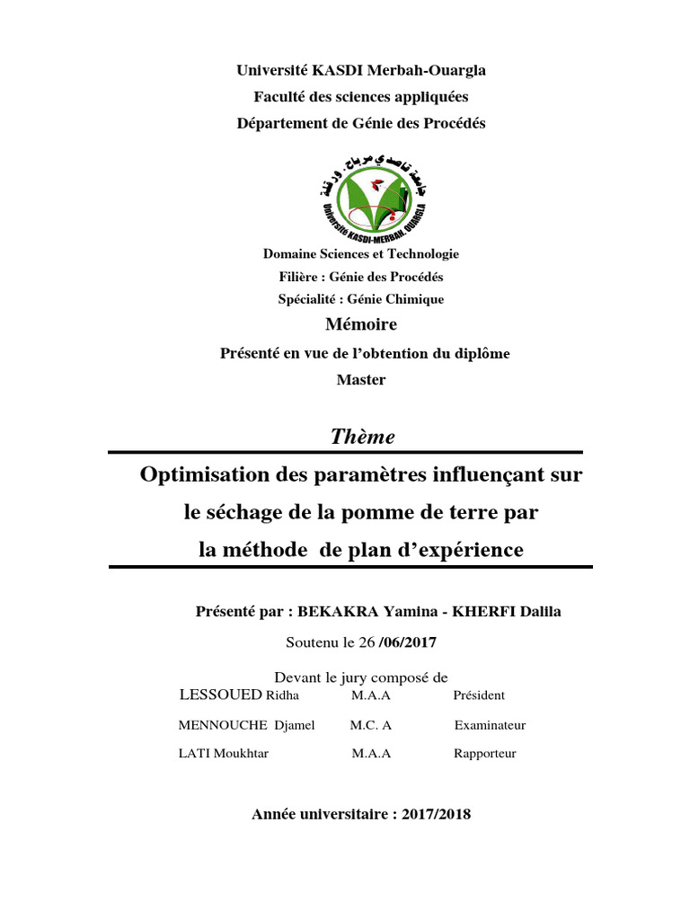 Optimisation du Séchage des Pommes de Terre | PDF | Pomme de terre ...