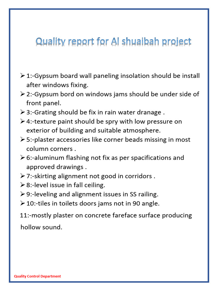 Quality Report For Al Shuaibah Project | PDF