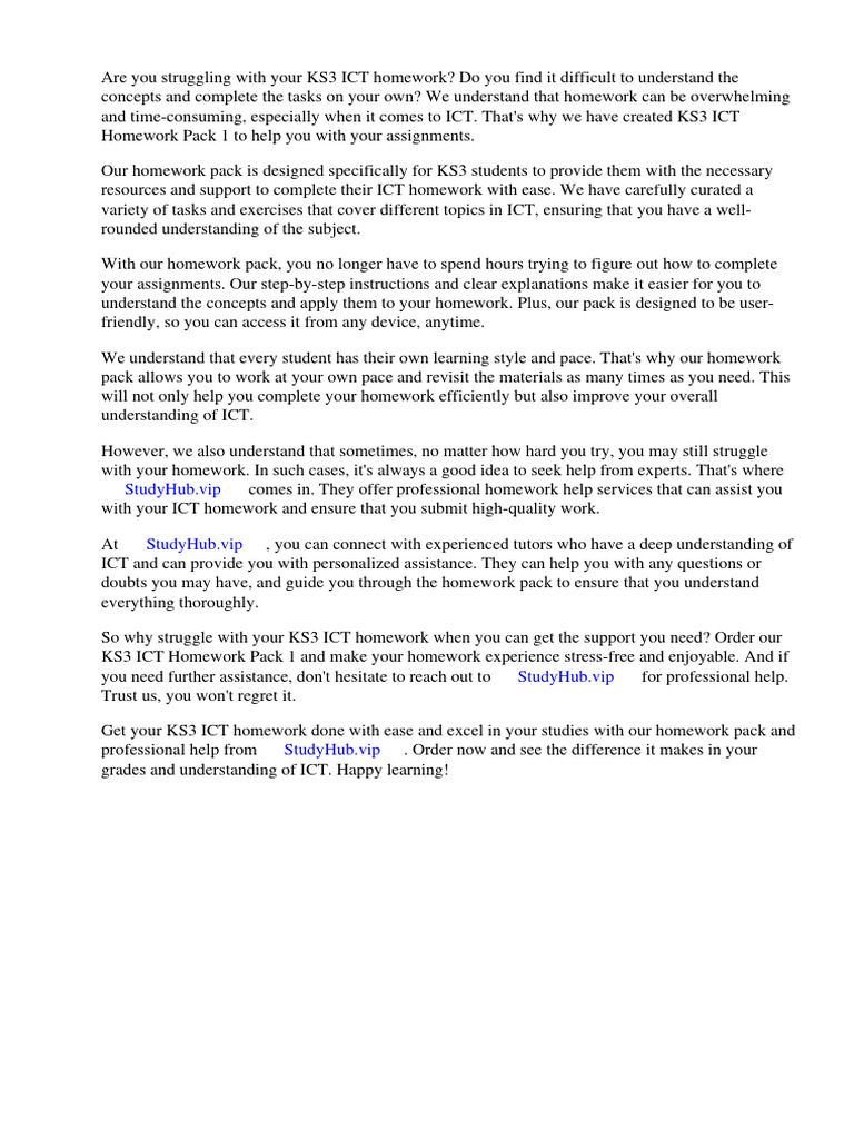 Ks3 Ict Homework Pack 1 | PDF | Educational Technology | Homework
