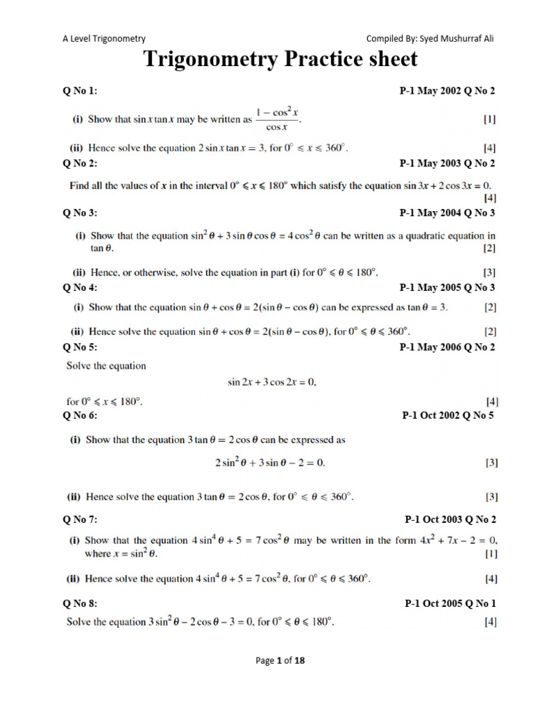 6-Trigonometry Pratice Sheet | PDF