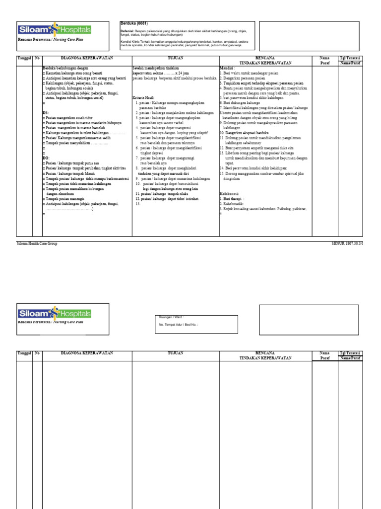 Rencana Perawatan Berduka SDKI | PDF | Pengembangan Diri | Kesehatan ...