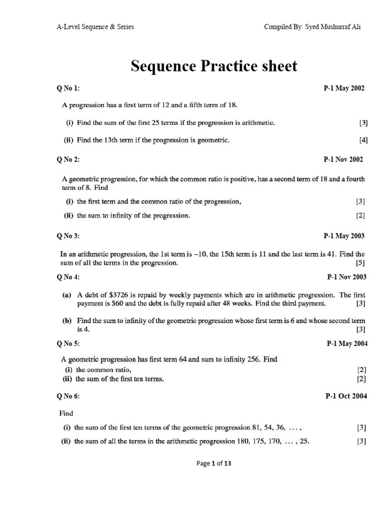 9-Sequence & Series Practice Sheet | PDF