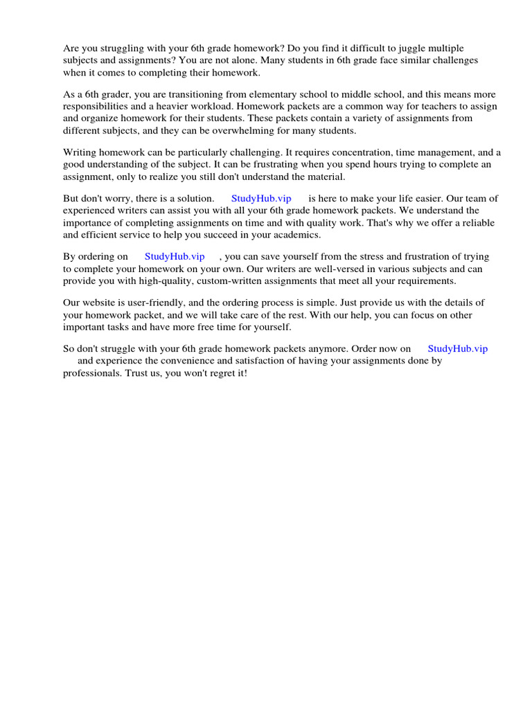 6th Grade Homework Packets | PDF | Worksheet | Homework
