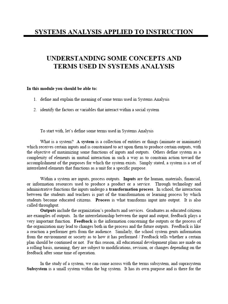 Understanding Systems Analysis Concepts | PDF | System | Feedback